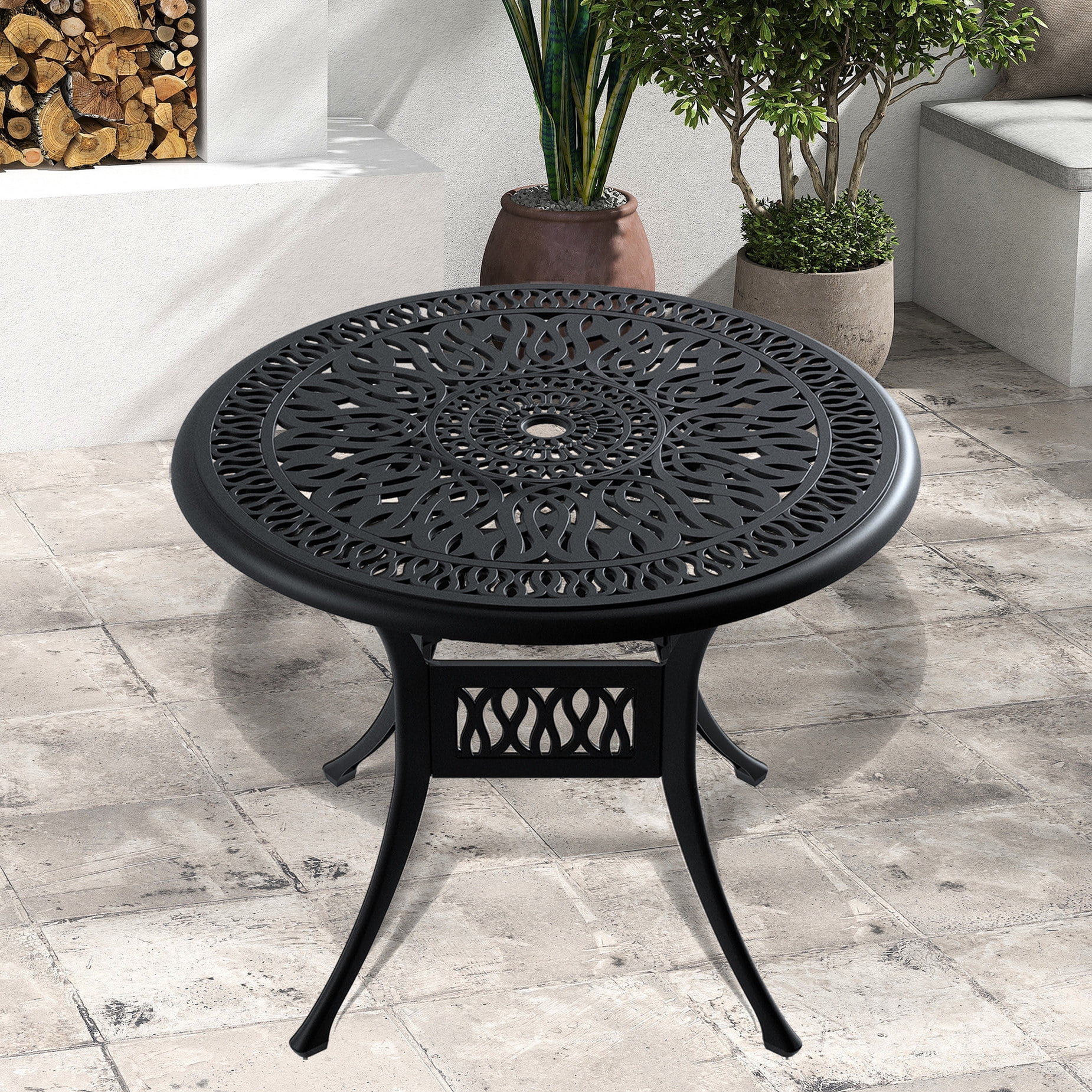Round Patio Dining Table+PA66 Nylon Anti-Slip Feature”-“Garden Meals ...
