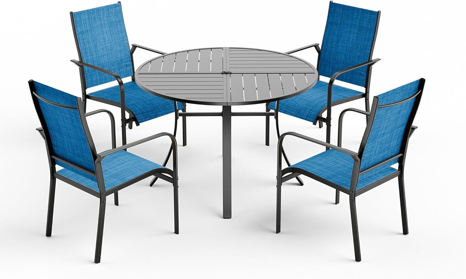 Round Patio Dining Table with Umbrella Hole, Waterproof Outdoor ...