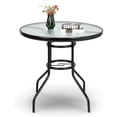 Round Patio Table with Umbrella Hole, 32" Outdoor Dining Table Steel ...