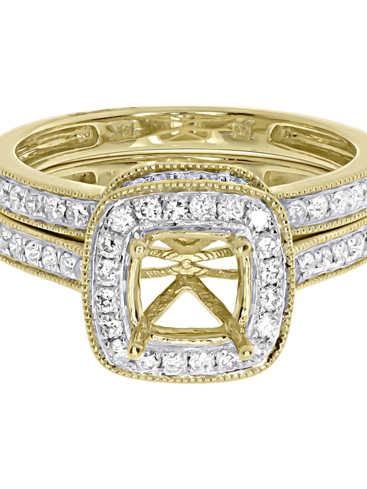 Round Pave Diamond Semi Mount Bridal Set in 14k Yellow Gold (0.52 ct ...