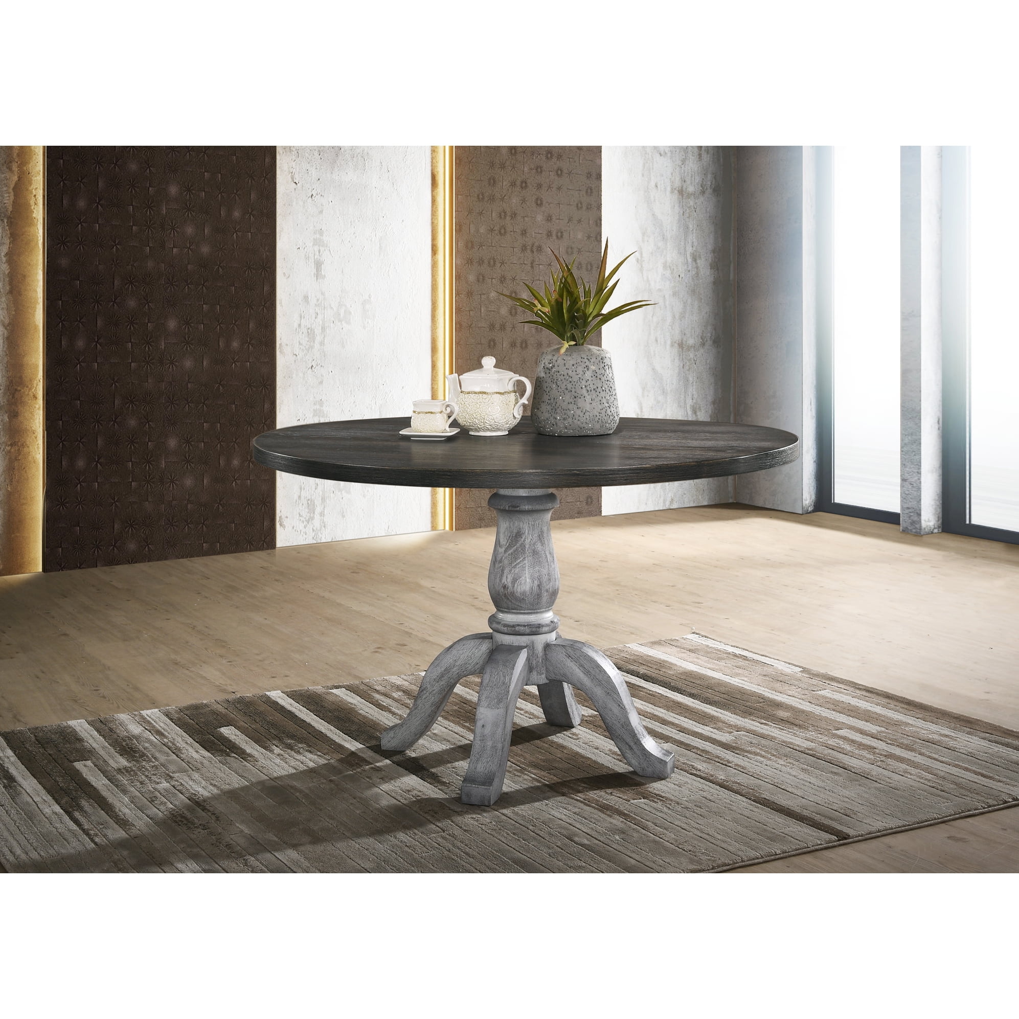 Round Pedestal Dining Table - Rustic Grace, 47.2"w X 30"h, Solid ...