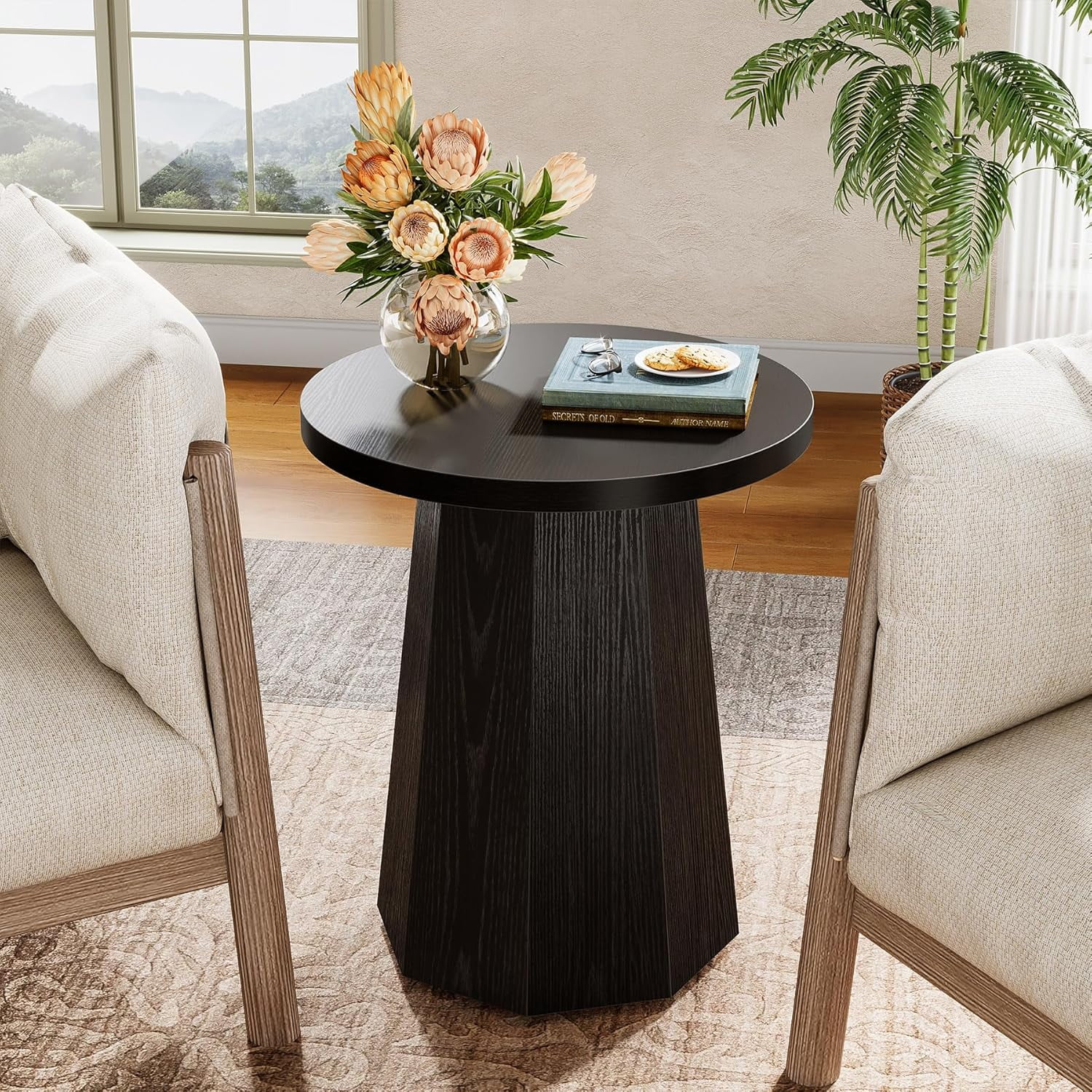 Round Pedestal End Table, Farmhouse Couch Side Table with Octagonal ...