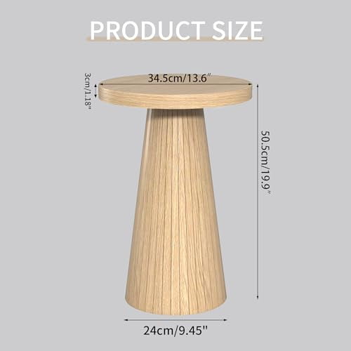 Round Pedestal Side Table, Wood Drink Table for Small Spaces, Fluted ...