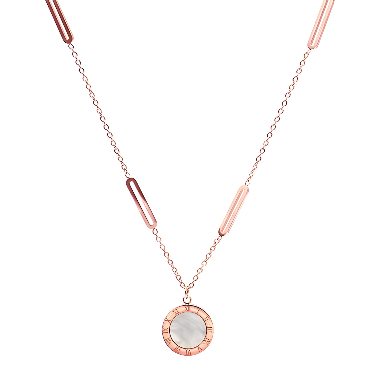 Round Pendant Necklace for Women,Rose Gold Round Black and White Two ...