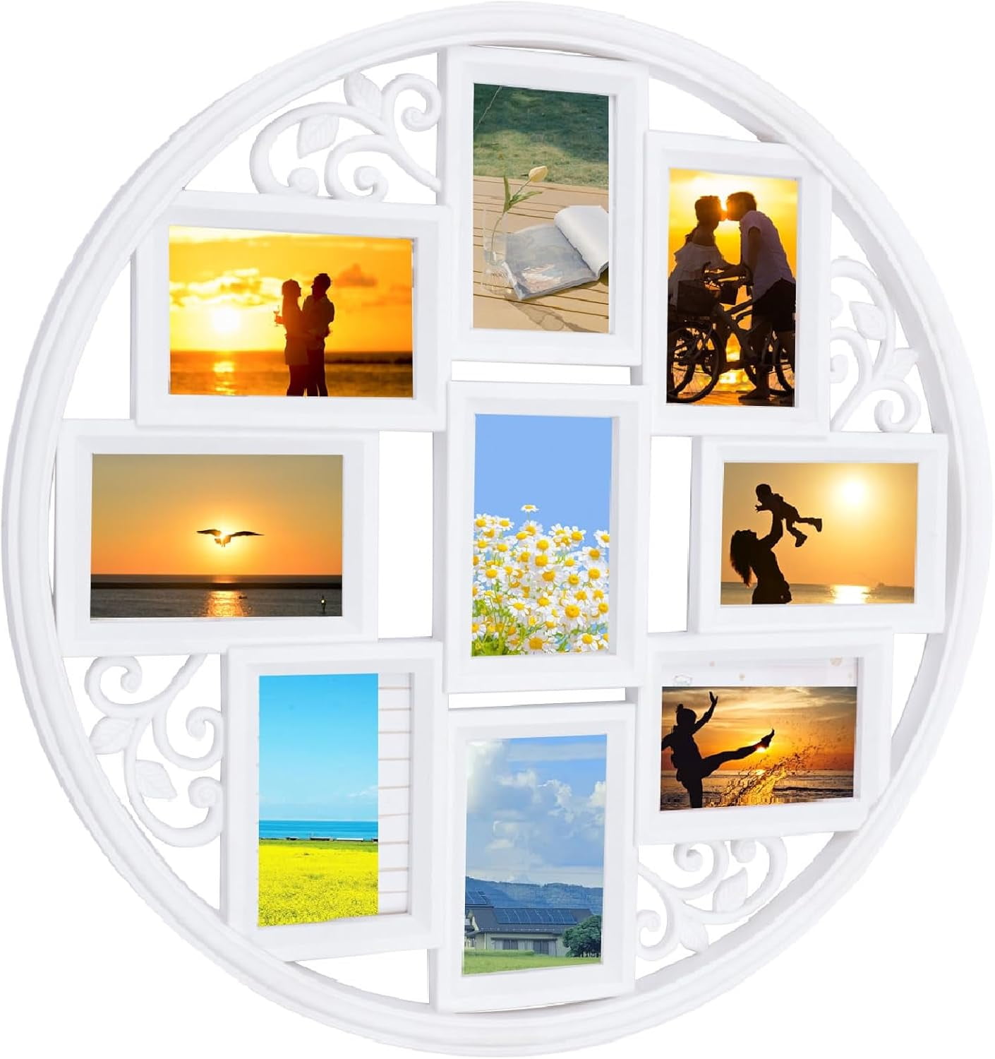 Round Picture Frames Collage Wall 4x6" White Circular Wall Hanging ...