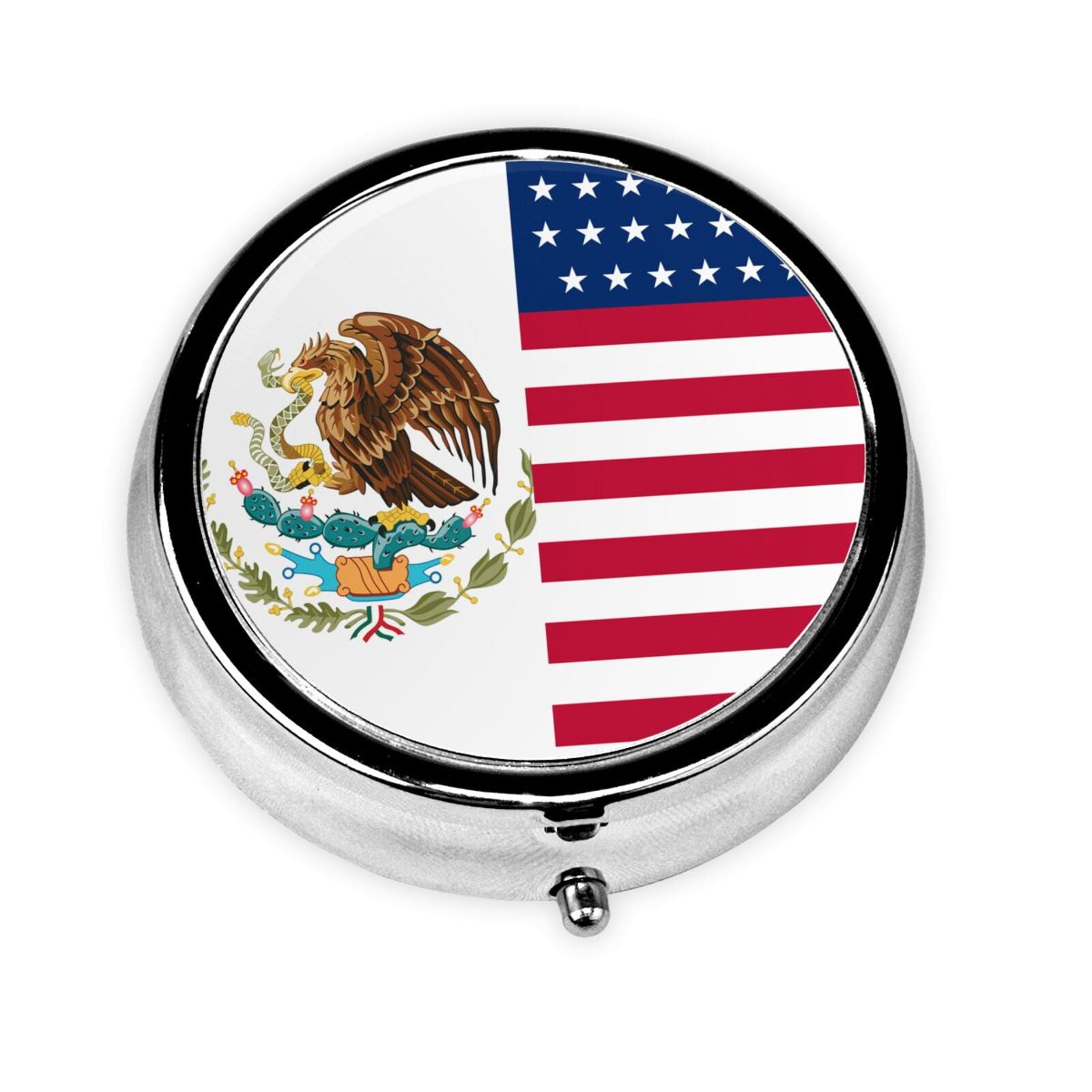 Round Pill Box 3 Compartment Medicine Pill Case America Mexican Flag ...