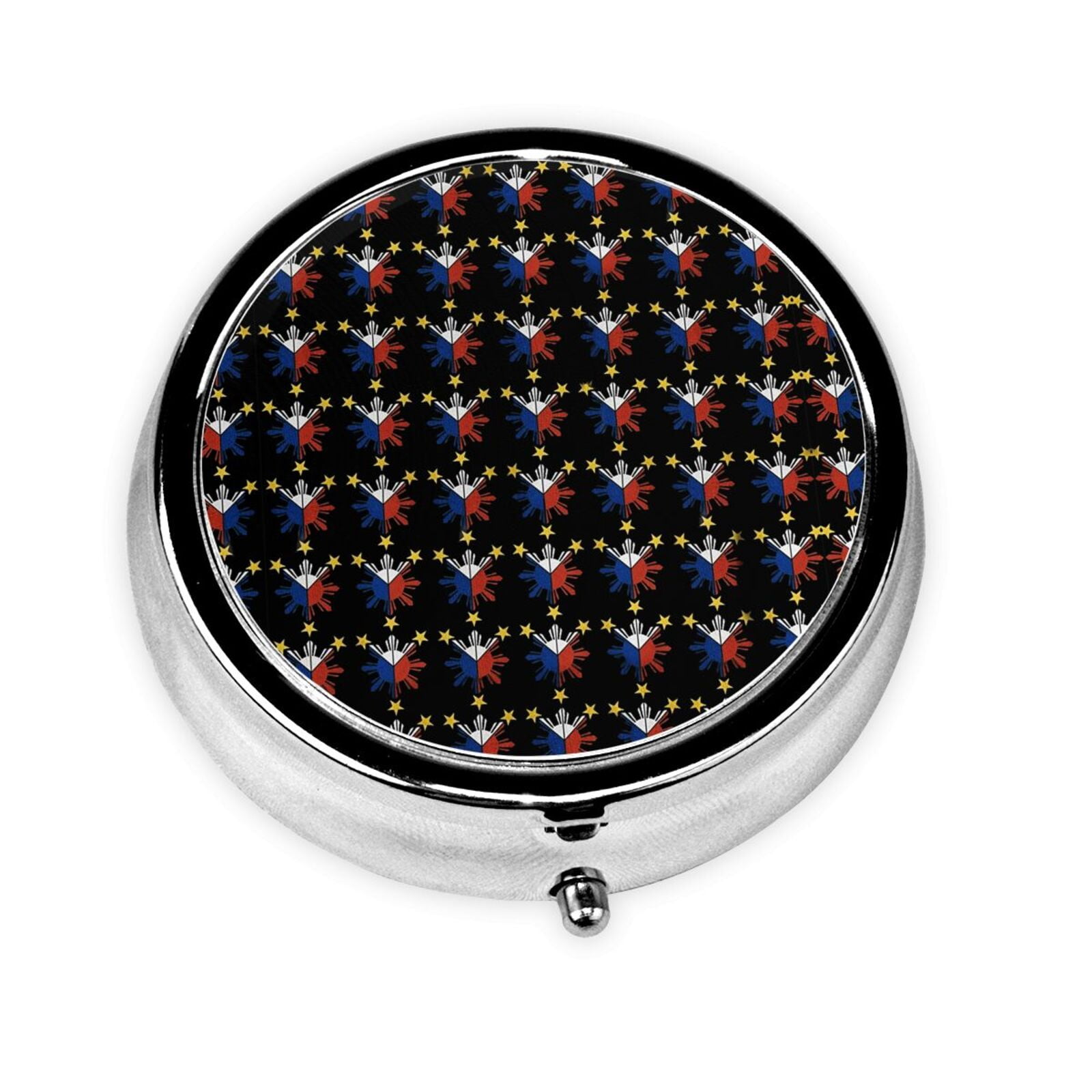 Round Pill Box 3 Compartment Medicine Pill Case Filipino Flag Stars And ...