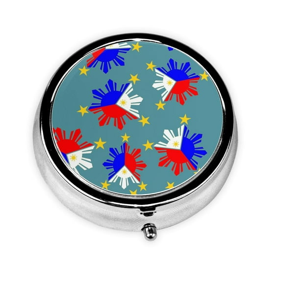 Round Pill Box 3 Compartment Medicine Pill Case Filipino Flag Stars Sun ...