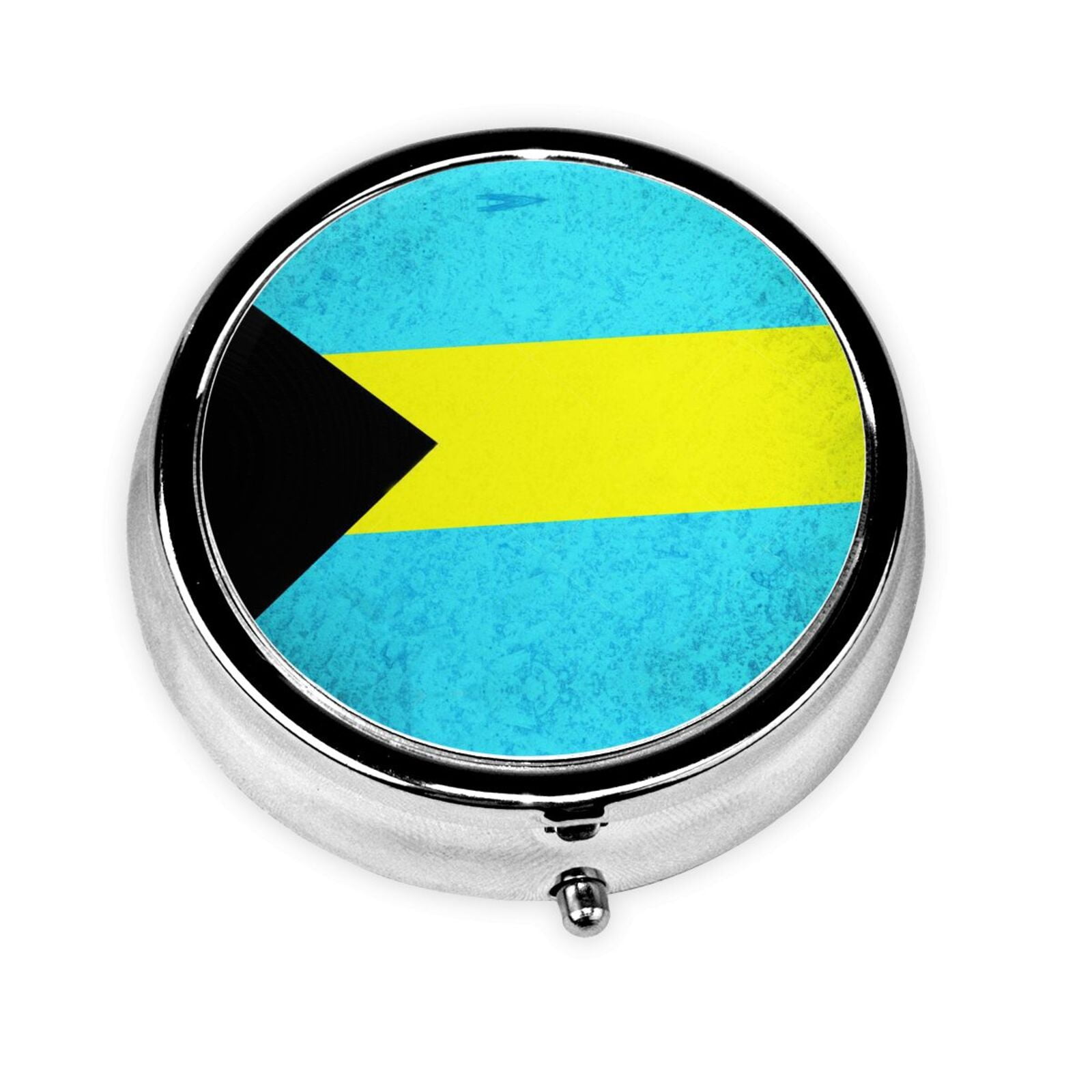 Round Pill Box 3 Compartment Medicine Pill Case Retro Bahamas Flag ...