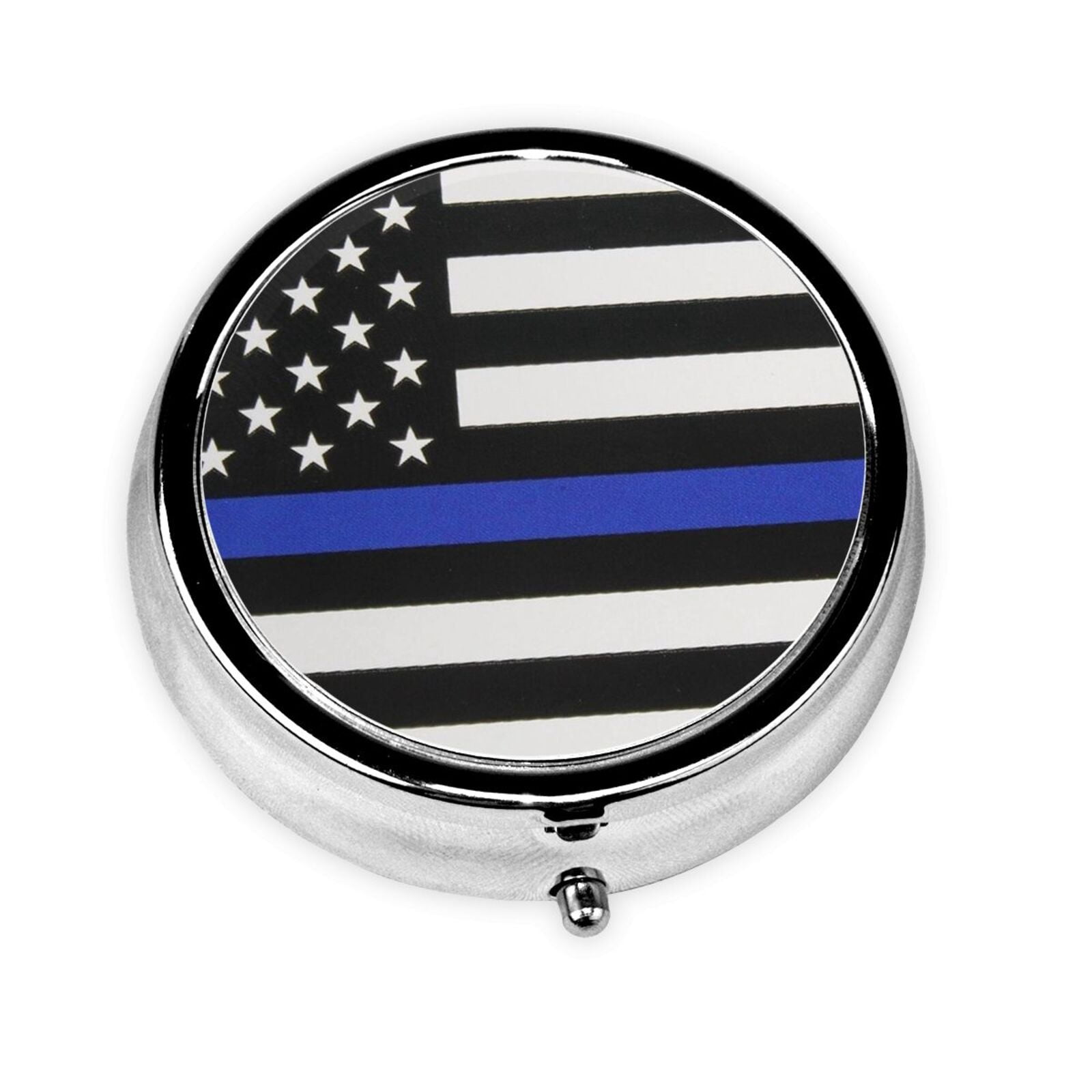 Round Pill Box 3 Compartment Medicine Pill Case Thin Blue Line Flag ...