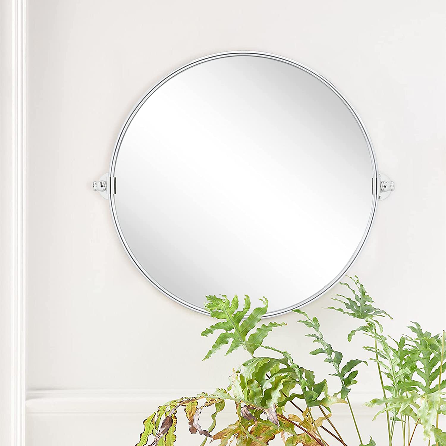 Round Pivot Bathroom Mirror Chrome Circle Metal Framed Tilting Vanity ...
