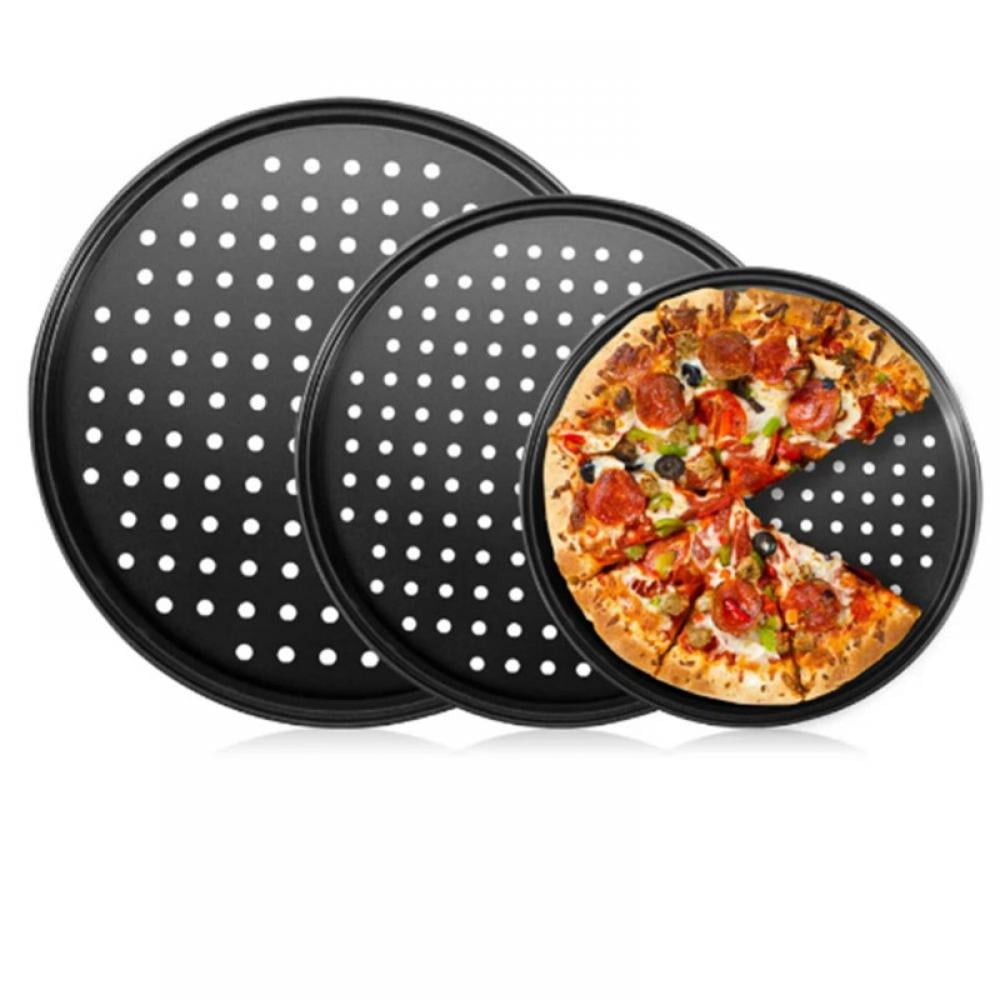 Round Pizza Baking Tray Carbon Steel Perforated Non-Stick Tray Pizza ...