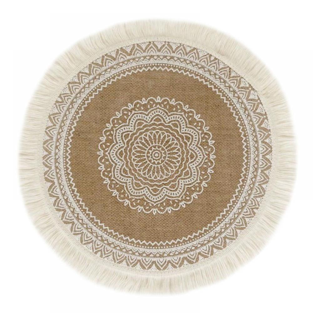 Round Placemats, 15" Circle Burlap Place Mats with Tassels, Mandala ...
