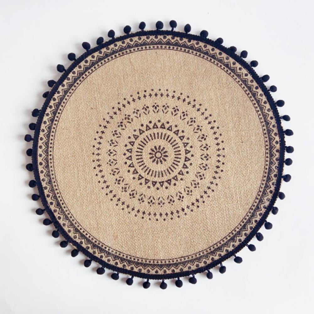 Round Placemats, 15" Circle Burlap Place Mats with Tassels, Mandala ...