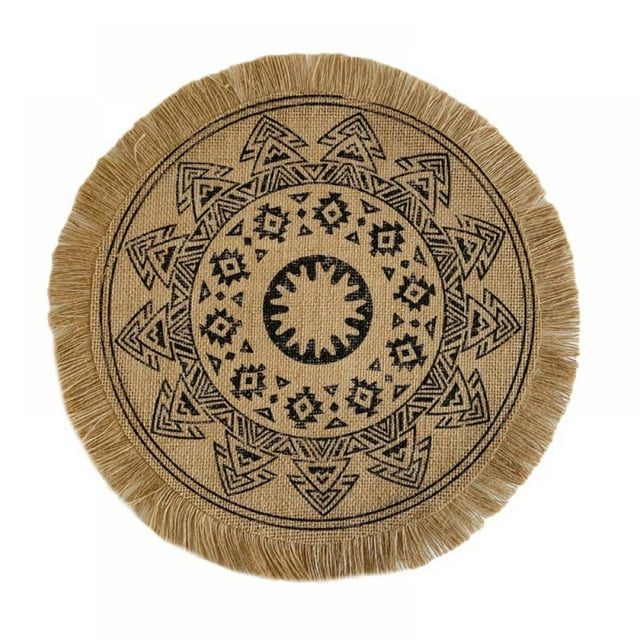 Round Placemats, 15" Circle Burlap Place Mats with Tassels, Mandala ...