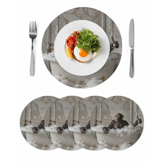 Round Placemats Bathing Orangutan Holding Cigar in Bathtub 15 inch Set ...