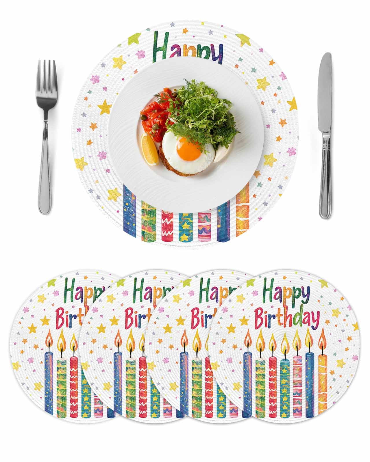 Round Placemats Colored Candles 15 inch Set of 4 Table Mats for Dining ...