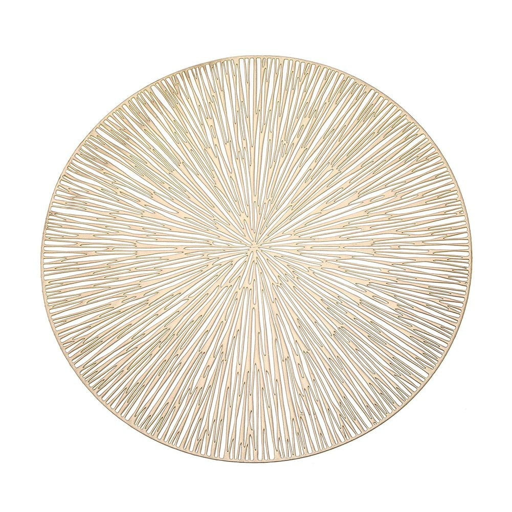 Round Placemats Gold Metallic Vinyl Placemats 15in ,Easy Clean Wipeable ...