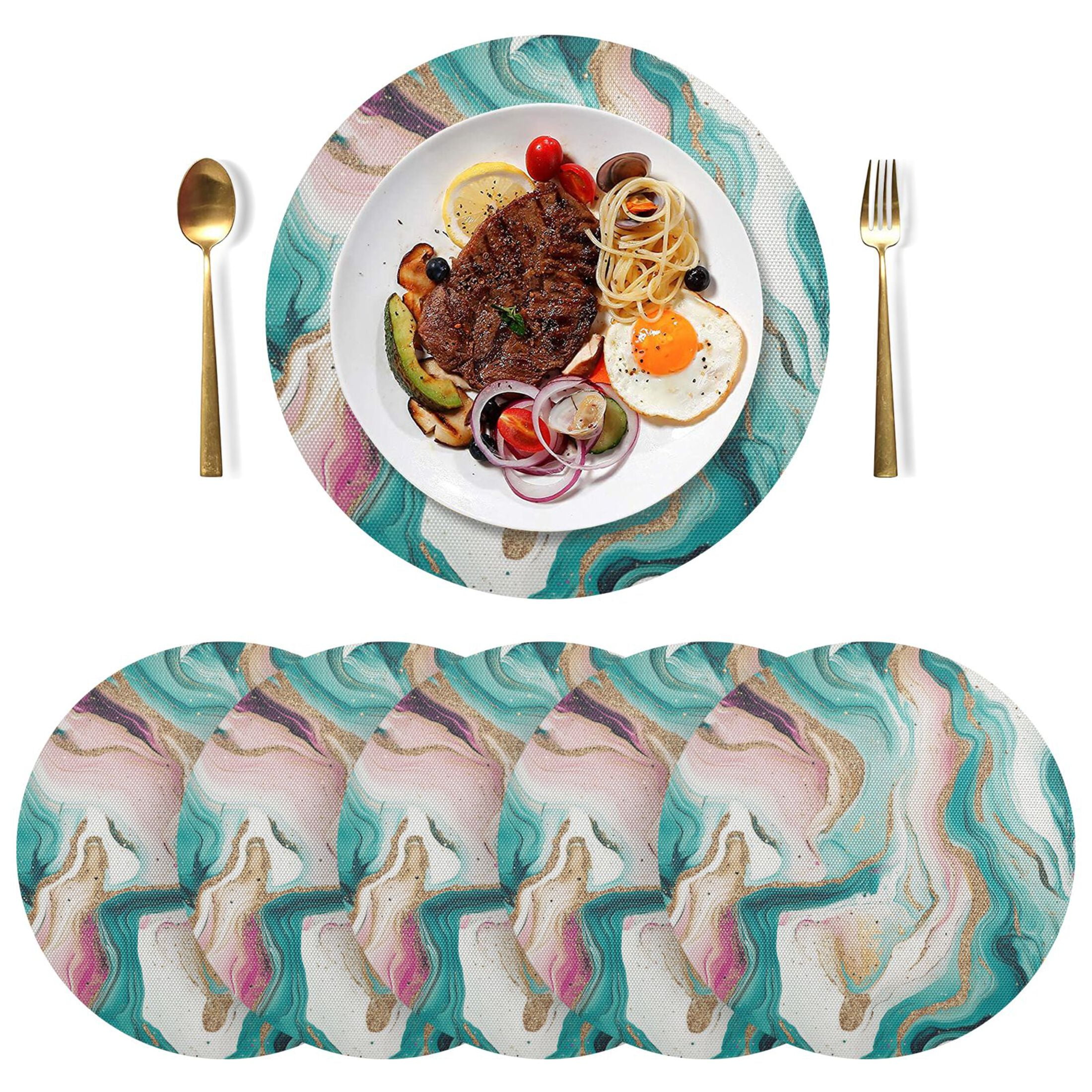Round Placemats Plate Mats 15 Inch Non-Slip Heat Resistant Washable PVC ...