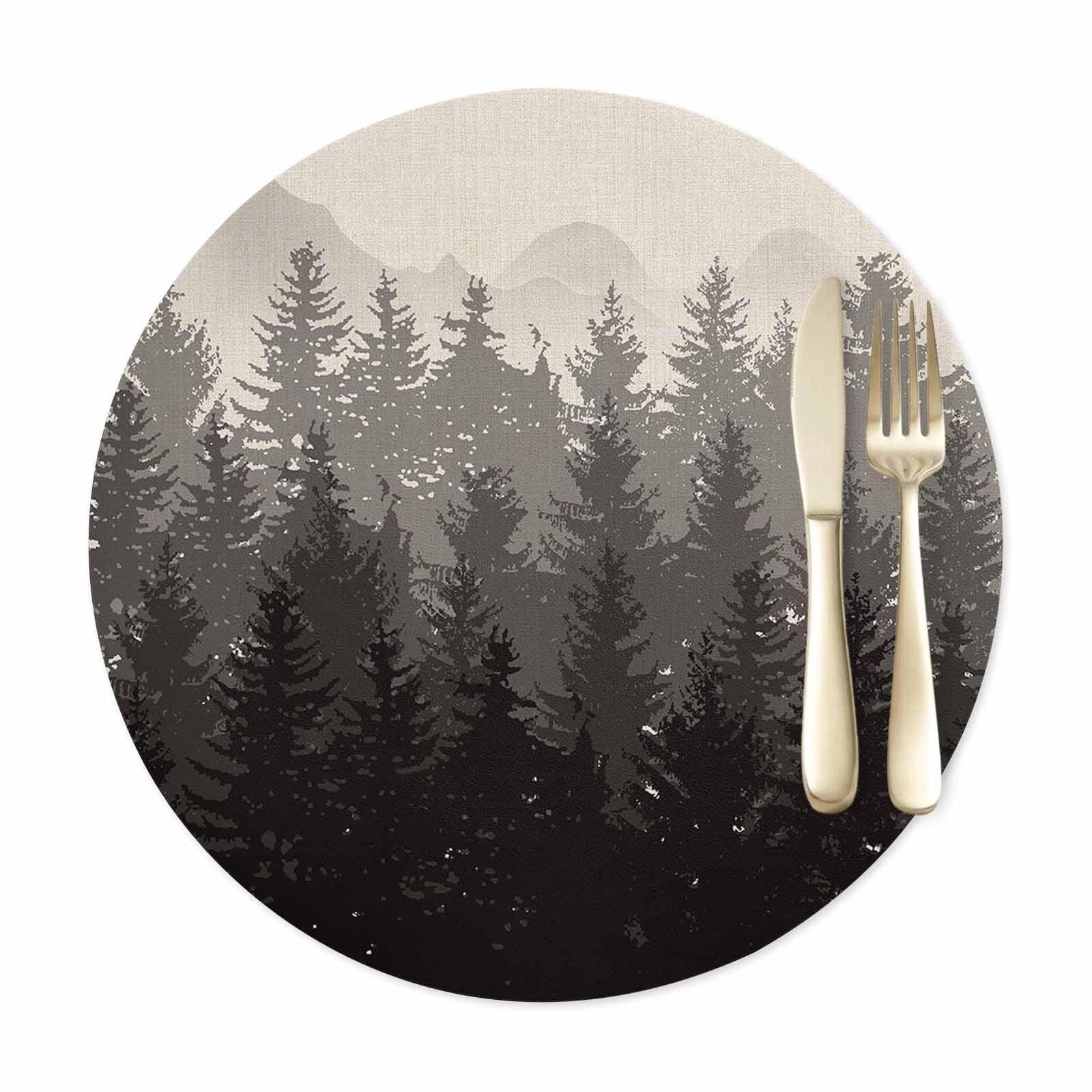 Round Placemats Set of 1, Forest Tree Gradient Black Shadow Faux ...
