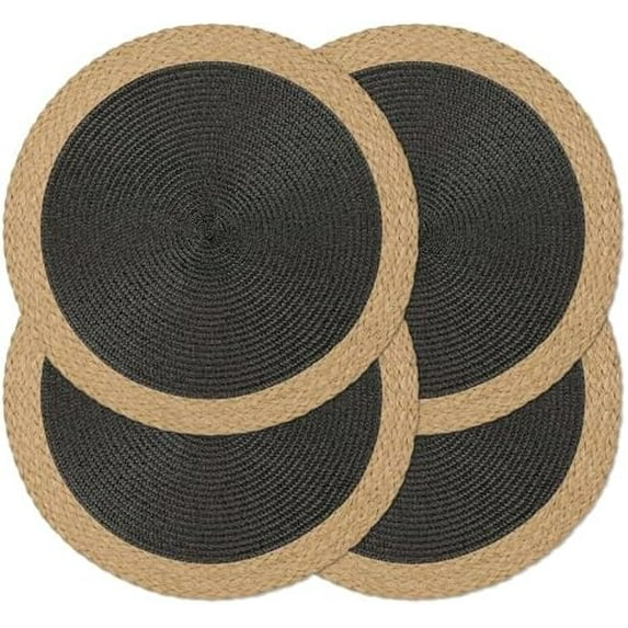 Round Placemats Set of 4, 15 Inch Braided Hand Woven Table Mats, Heat ...