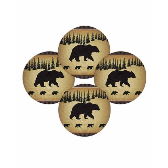Round Placemats Set of 4 Bear Pine Tree Place Mats Washable Woven ...
