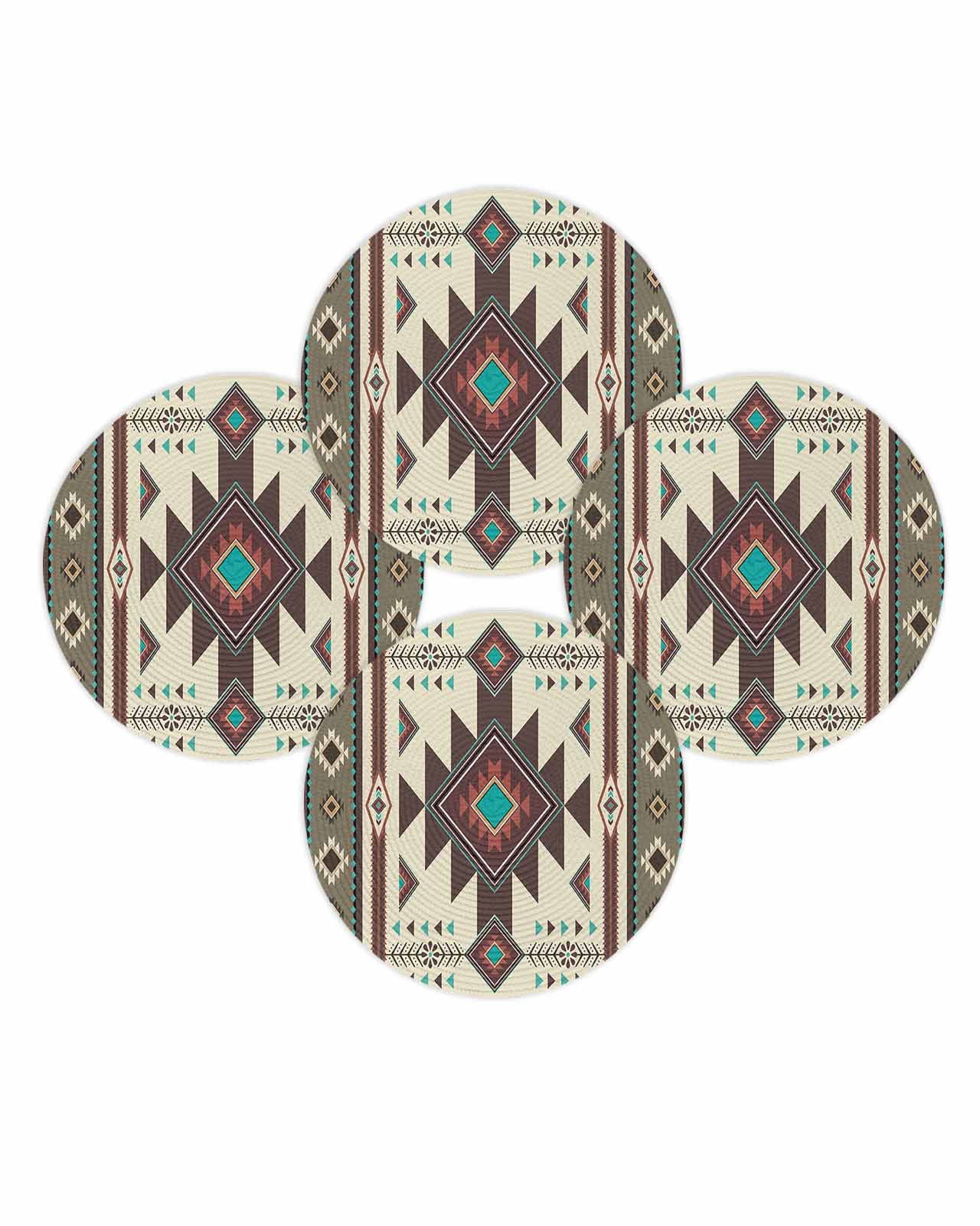 Round Placemats Set of 4 Bohemian Geometric Place Mats Washable Woven ...