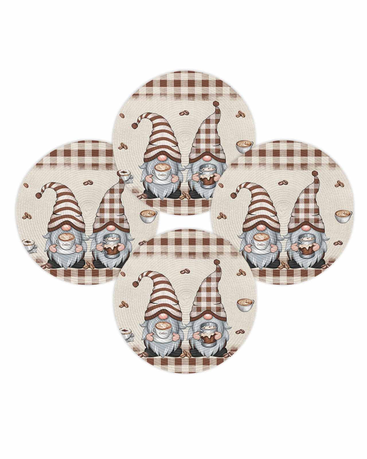 Round Placemats Set of 4 Coffee Cup Gnome Place Mats Washable Woven ...