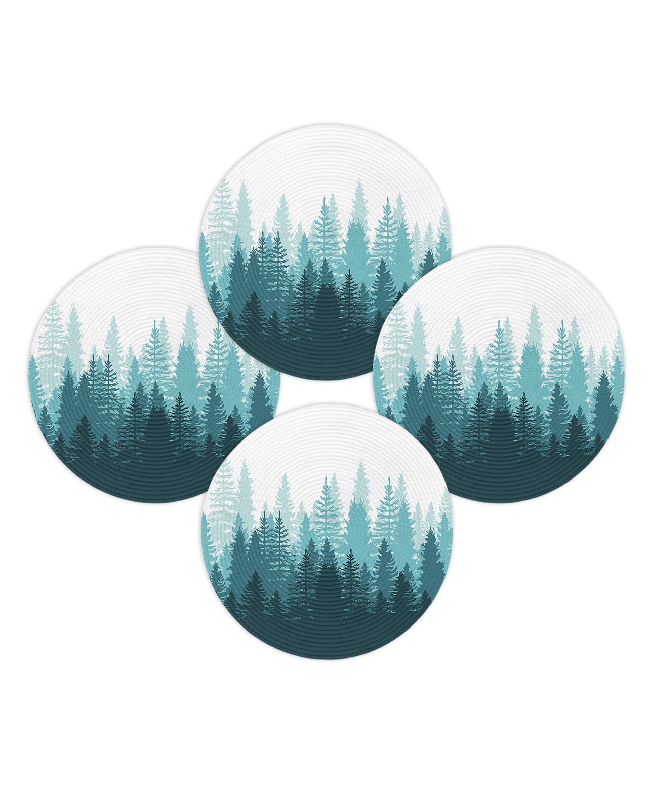 Round Placemats Set of 4 Forest Tree Place Mats Washable Woven Placemat ...