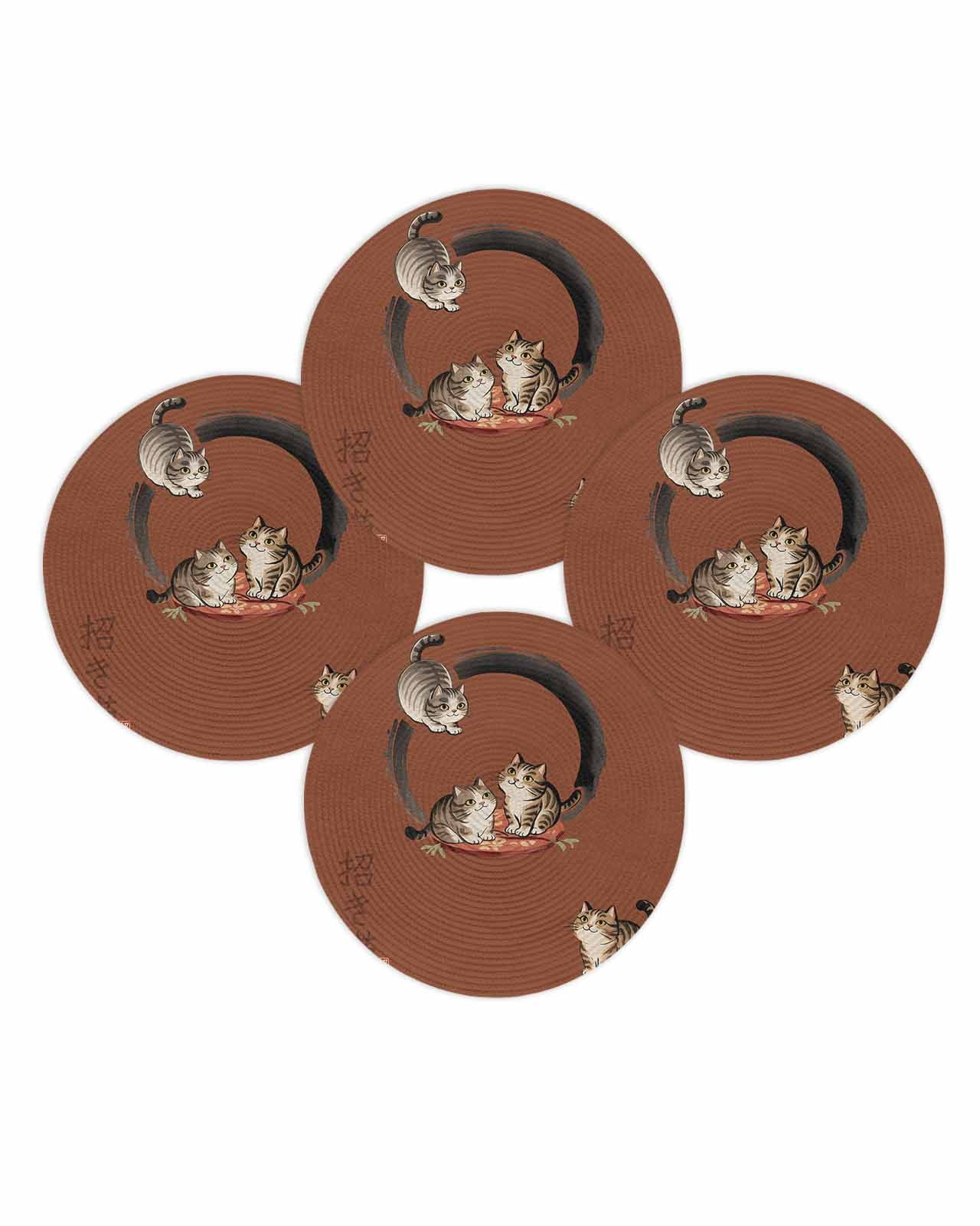 Round Placemats Set of 4 Lucky Cat Place Mats Washable Woven Placemat ...
