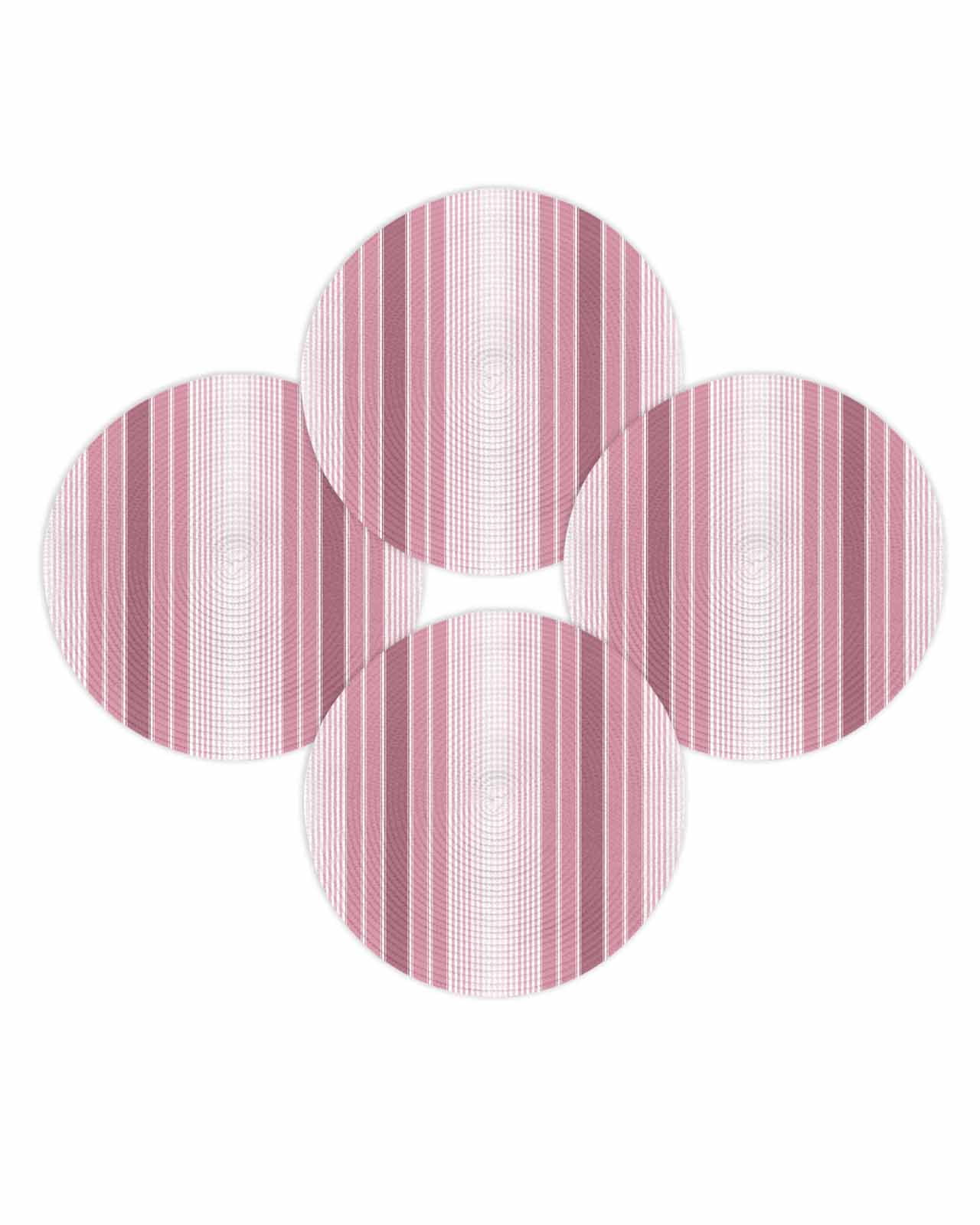 Round Placemats Set of 4 Pink Striped Place Mats Washable Woven ...