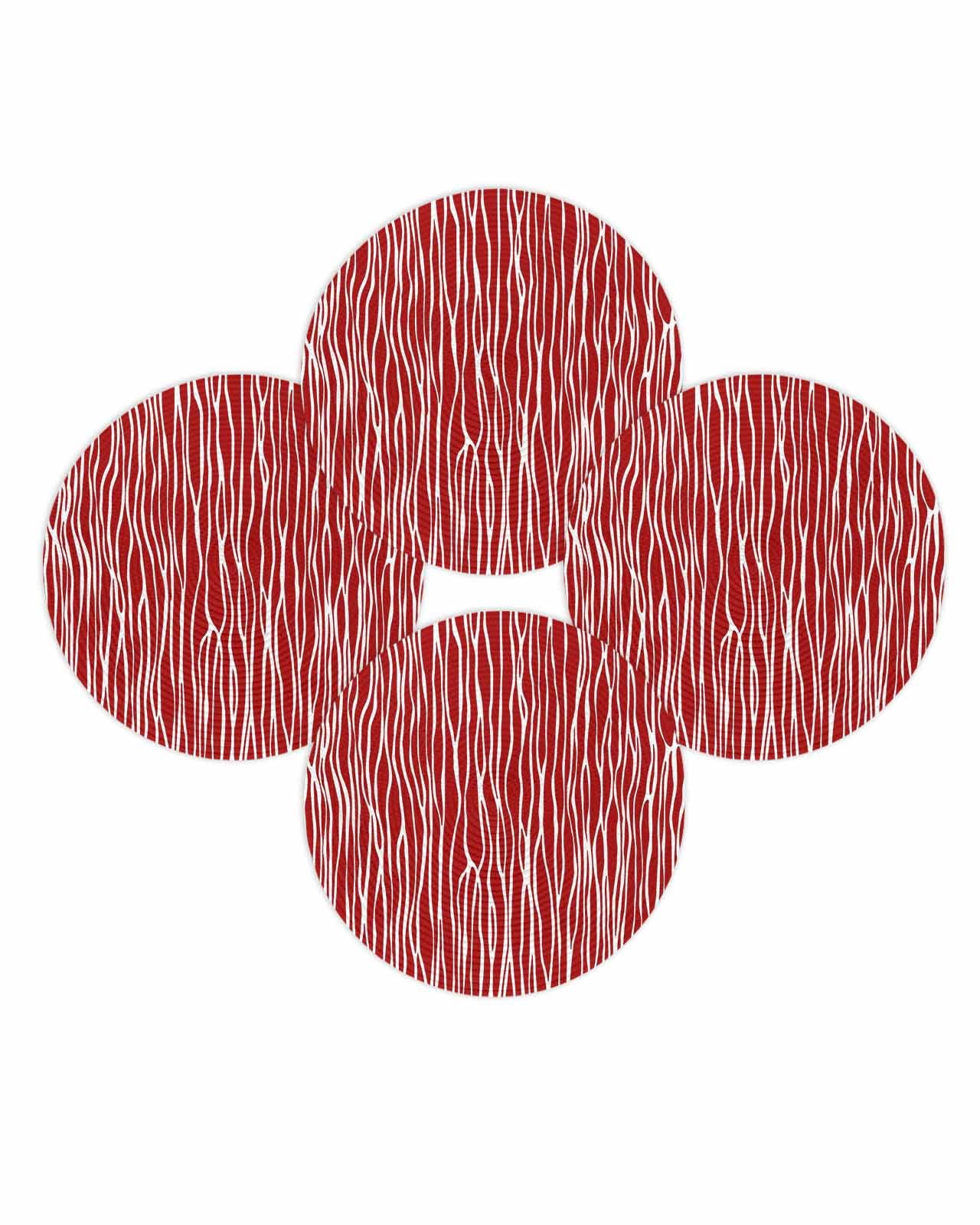 Round Placemats Set of 4 Red Stripes Place Mats Washable Woven Placemat Waves Lines Striped ...