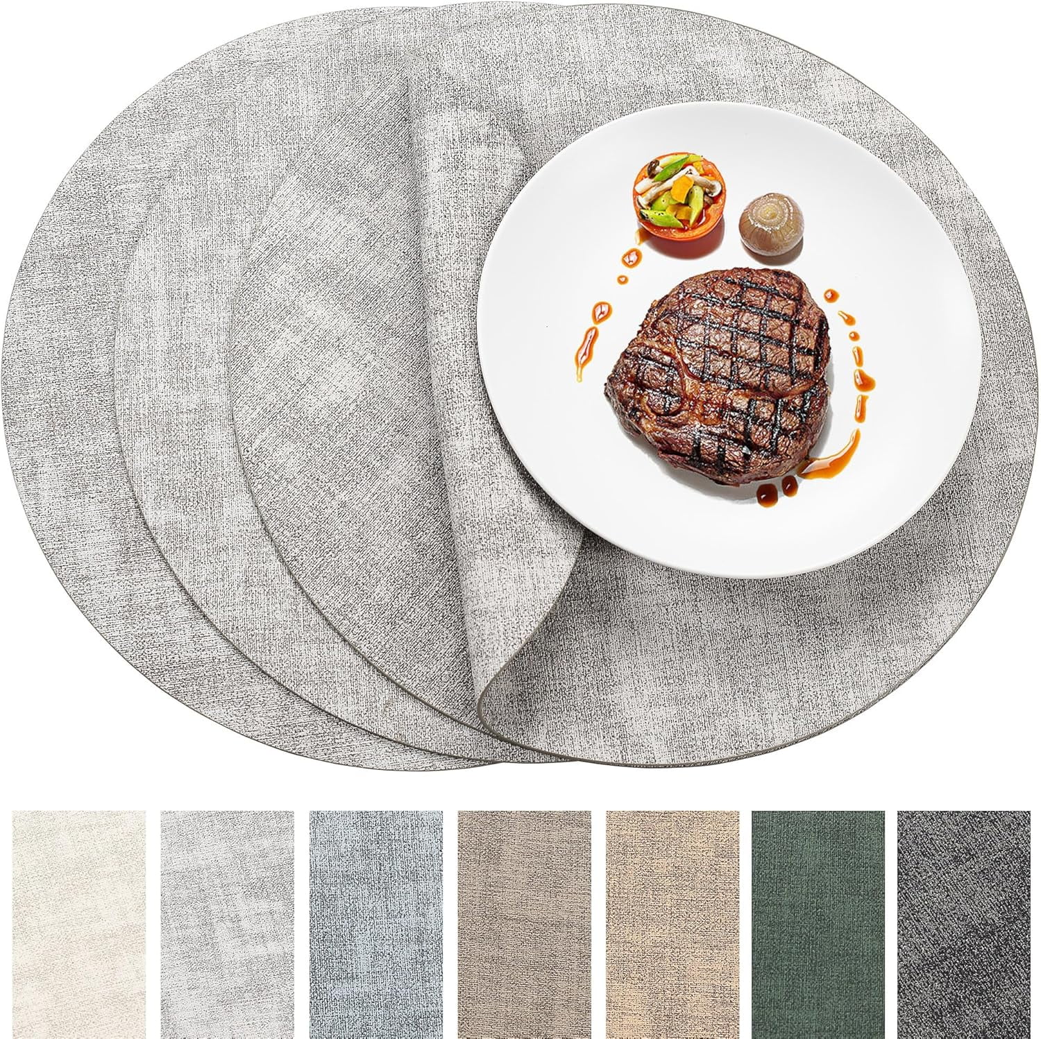 Round Placemats Set of 4, Reversible Faux Leather Place Mats Indoor ...