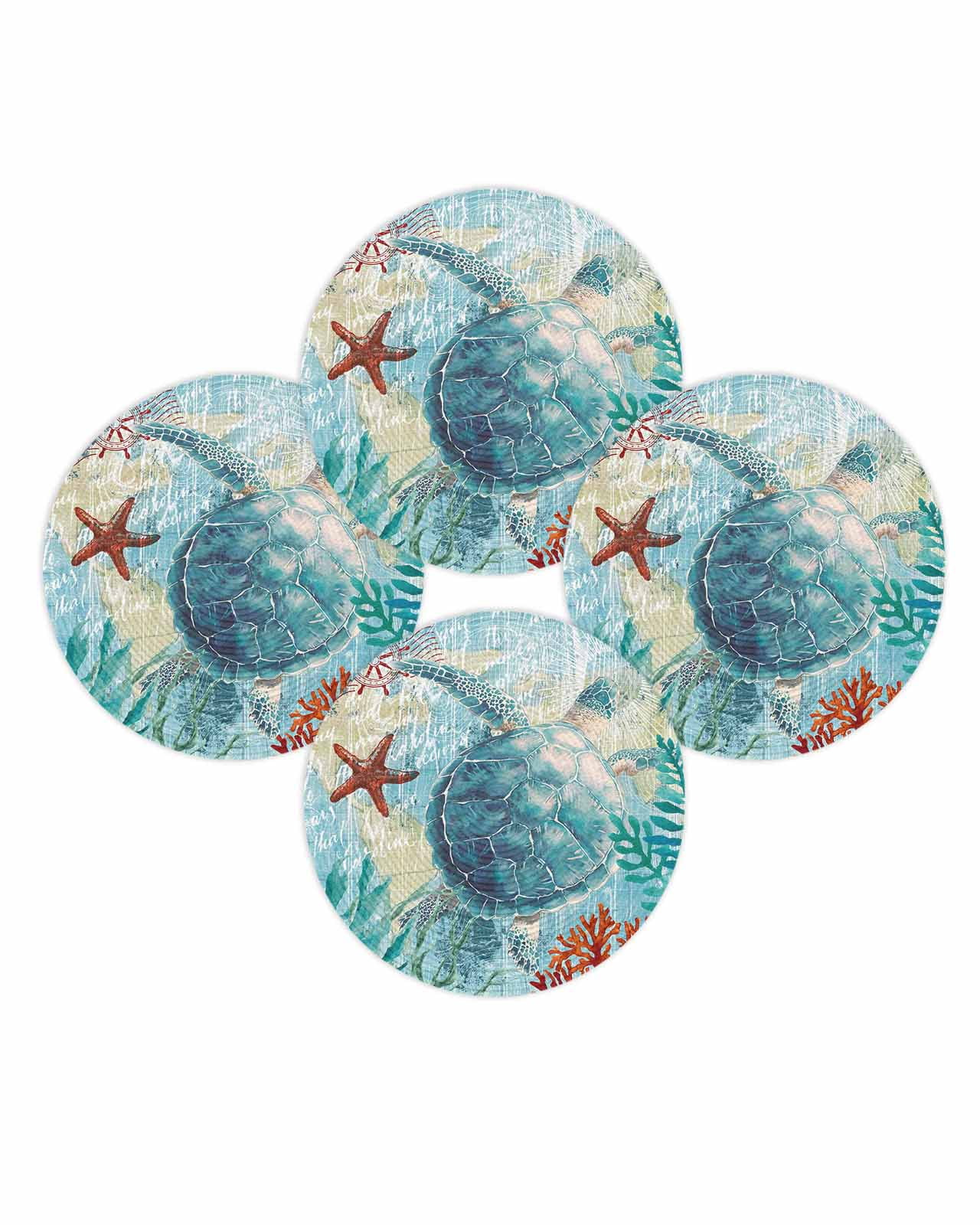 Round Placemats Set of 4 Sea Turtle Place Mats Washable Woven Placemat ...