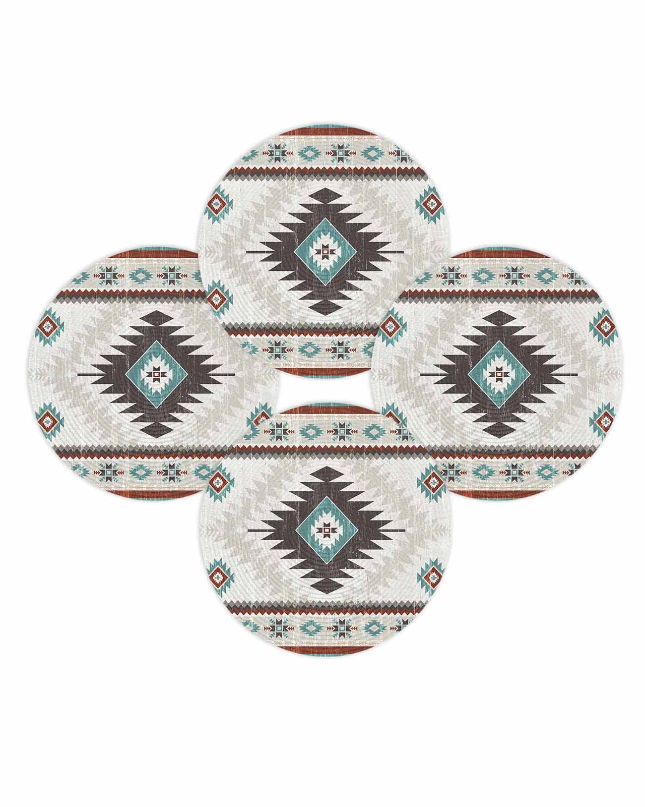 Round Placemats Set of 4 Teal Brown Bohemian Place Mats Washable Woven ...