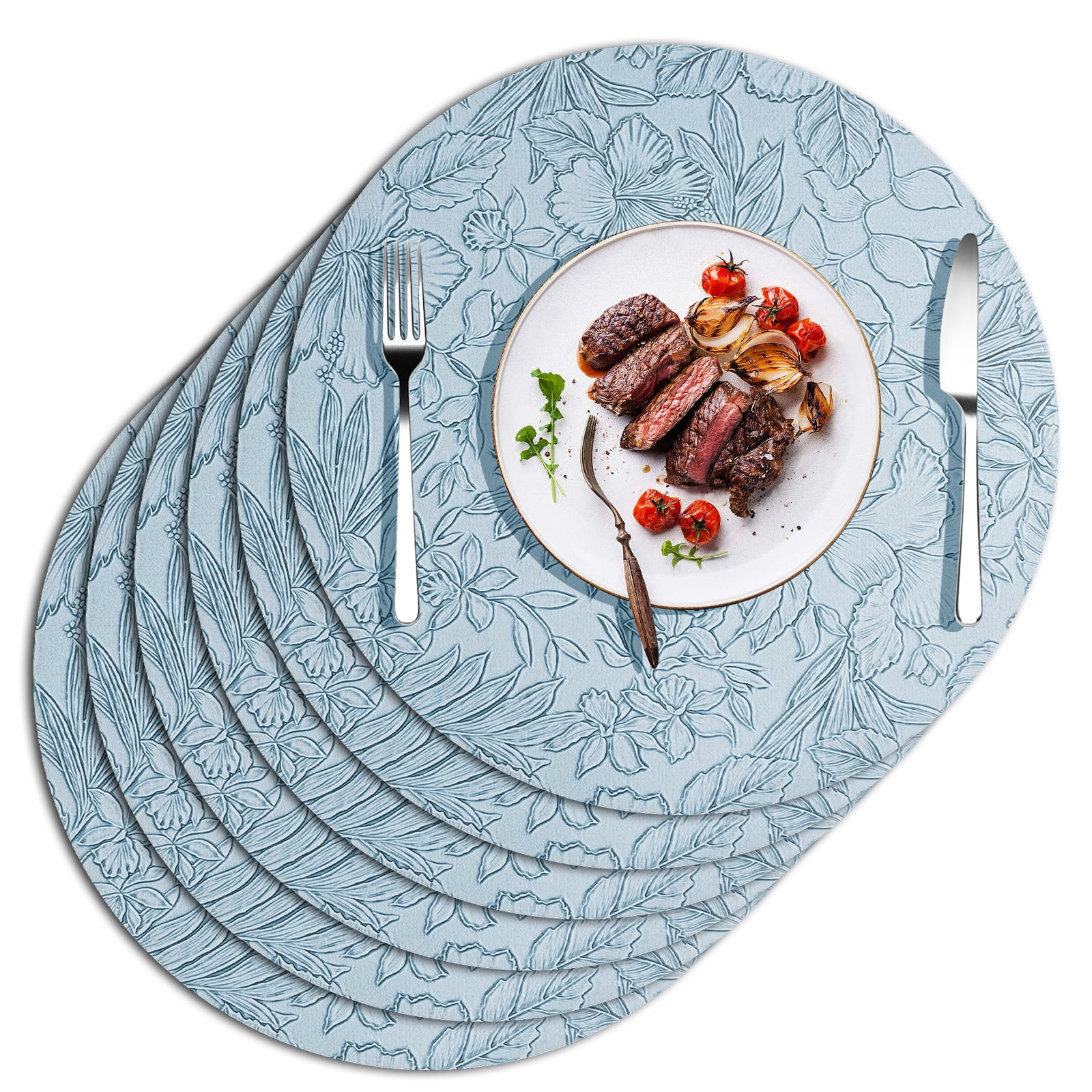 Round Placemats Set of 6 -ANUNU Waterproof Wipe Clean Heat Resistant ...