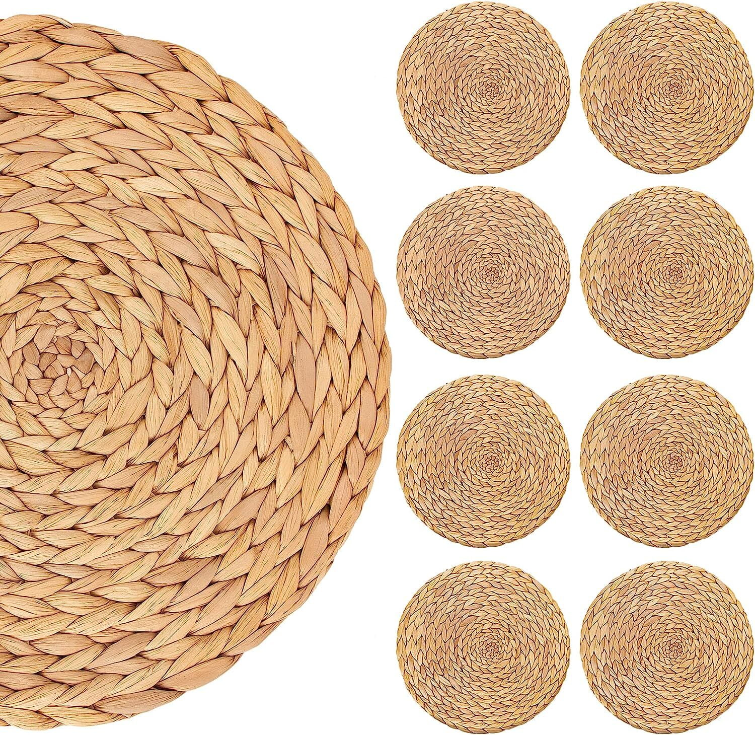 Natural Water Hyacinth Round Placemats, 12 Inch, Set of 8 Rattan Woven ...