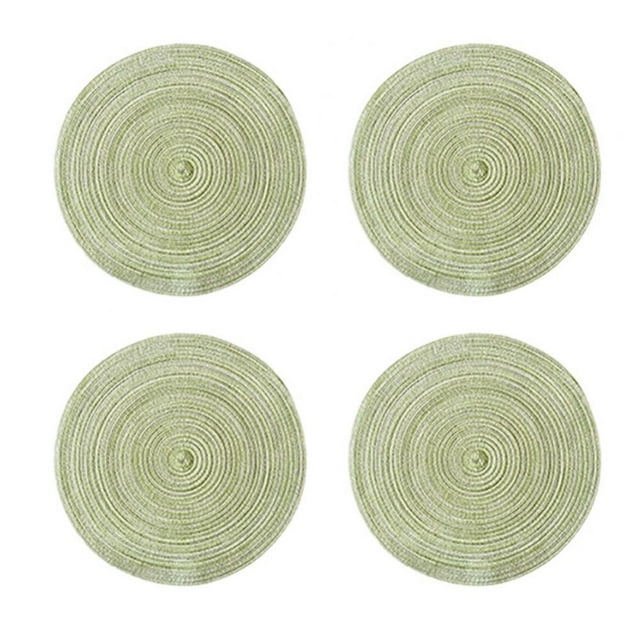 Set of 4, 14 Inch Green Cotton Woven Heat-Resistant Washable Round ...