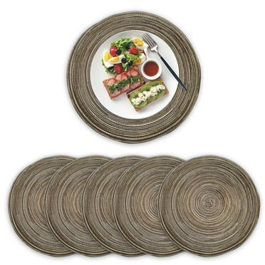 ONEFIND Set of 6 Round Placemats, 15 inch Beige Woven Table Mats, Heat ...