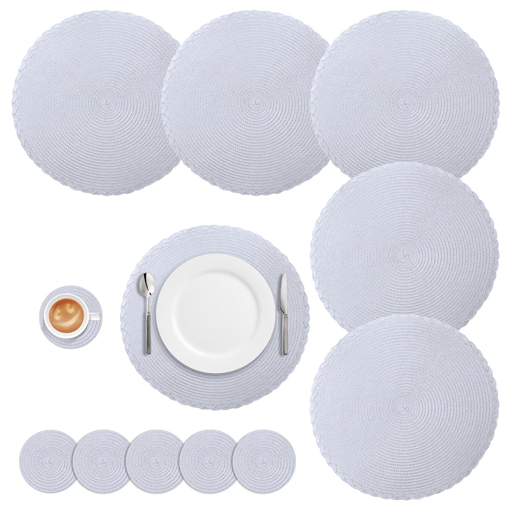 Round Placemats Set of 6 Woven Round Table Mats with Coasters 13 inch ...