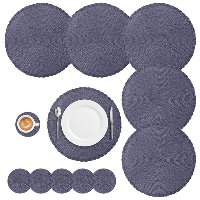 Round Placemats Set of 6 Woven Round Table Mats with Coasters 13 inch ...