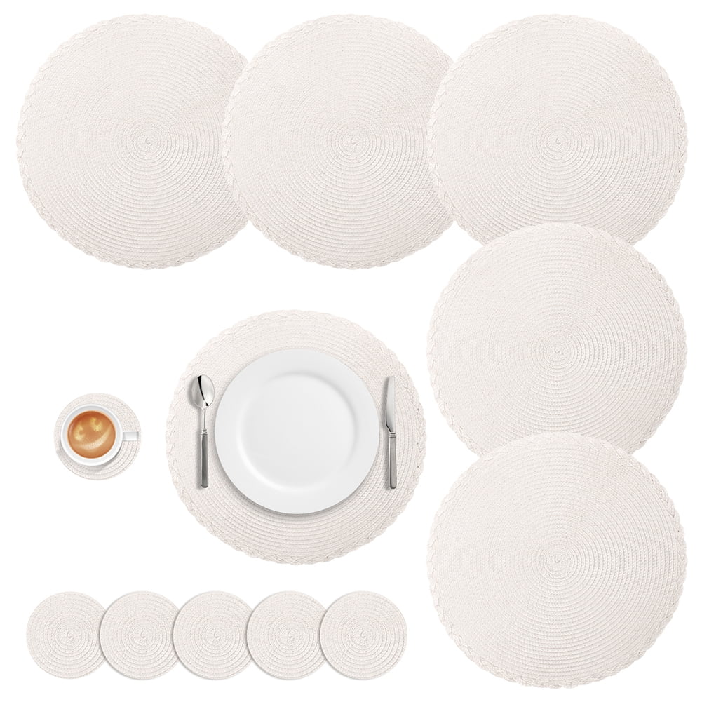 Round Placemats Set of 6 Woven Round Table Mats with Coasters 13 inch ...