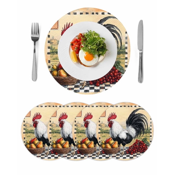 Round Placemats White Black Rooster 15 inch Set of 4 Table Mats for ...