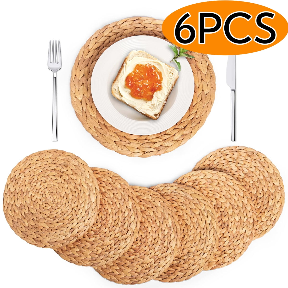 Round Placemats Woven Table Placemats Set of 6 Natural Water Hyacinth ...