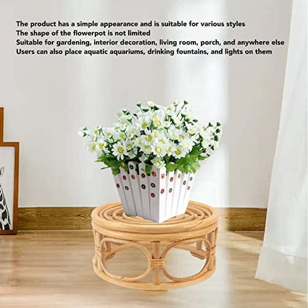 Round Plant Stand, Rattan Wicker Circle Pedestal Round Riser Plant ...