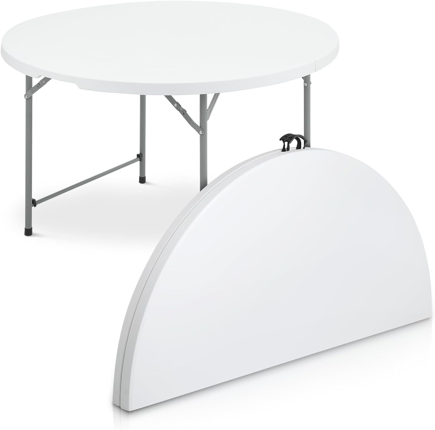 Round Plastic Bi-Folding Table with Carrying Handle, Indoor Outdoor ...