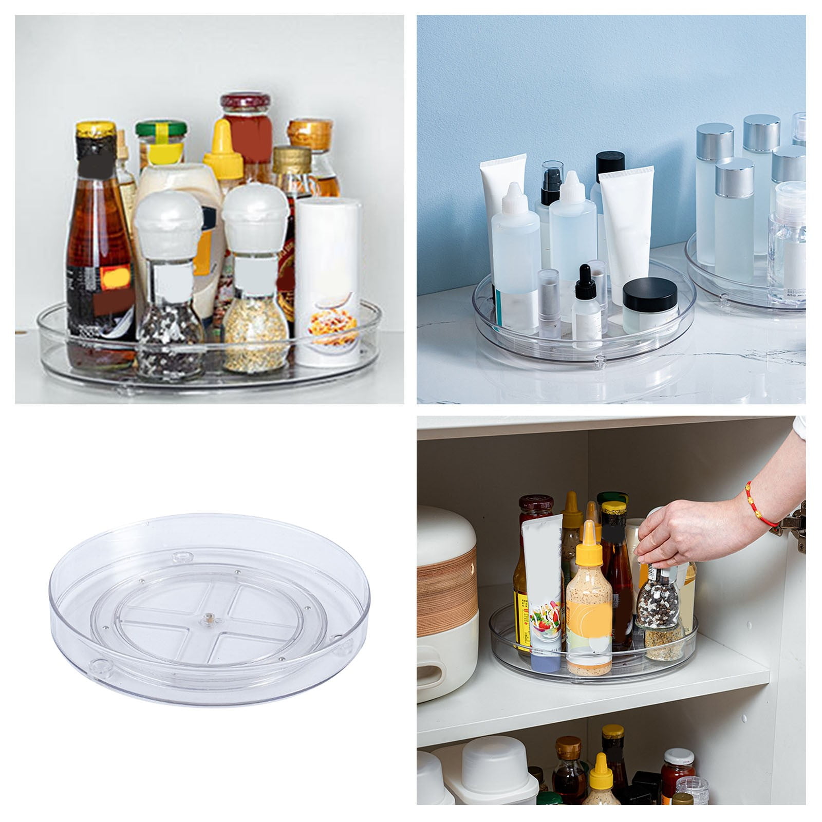 Round Clear Rotating Turntable Organization Storage Container Bins for ...