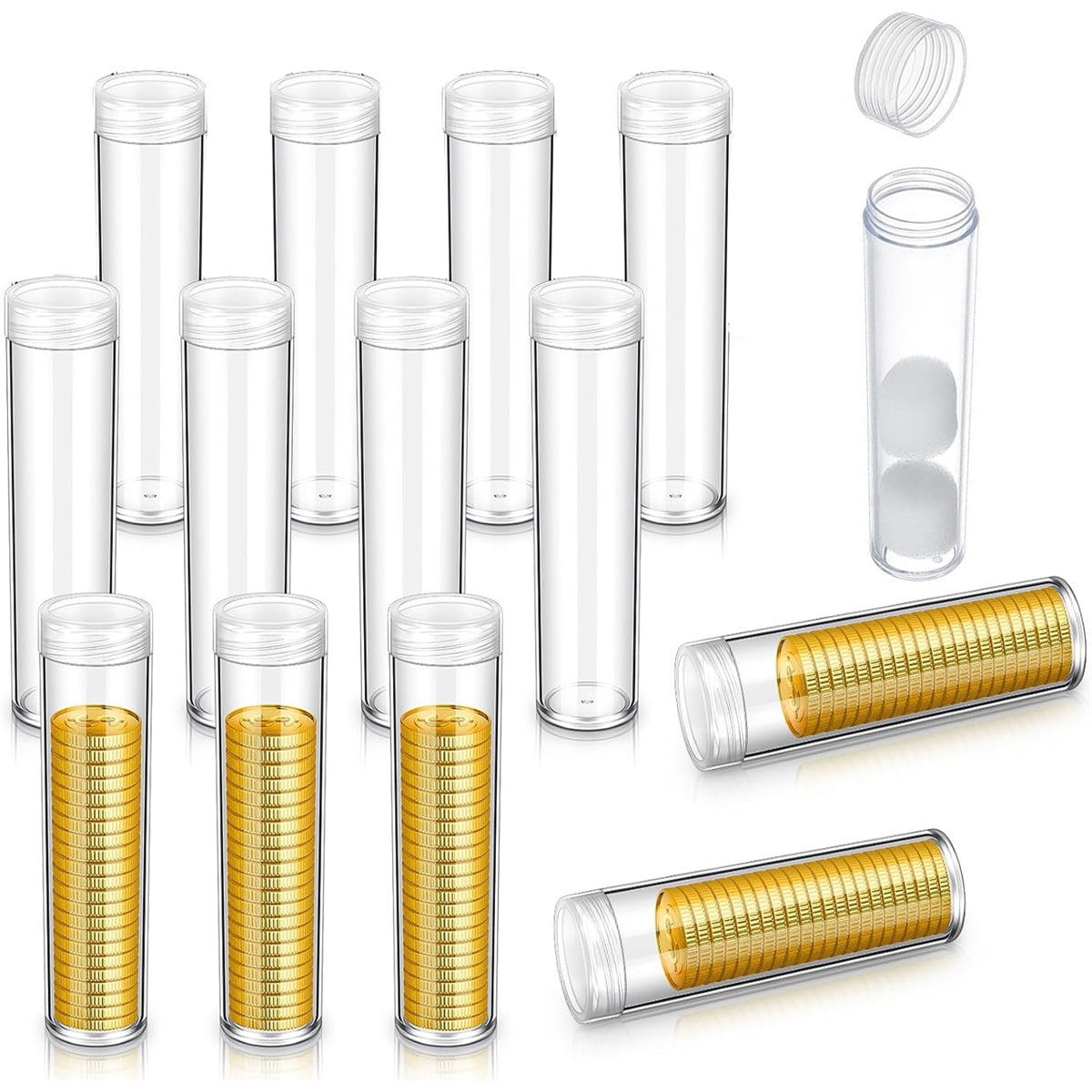 Round Plastic Coin Storage Tube Holders,Bexikou 10 Pack Coin Storage ...