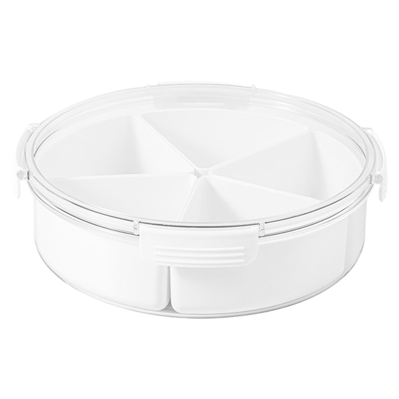 Round Plastic Divided Serving Tray with Lid 4/5 Individual Dishes Food ...