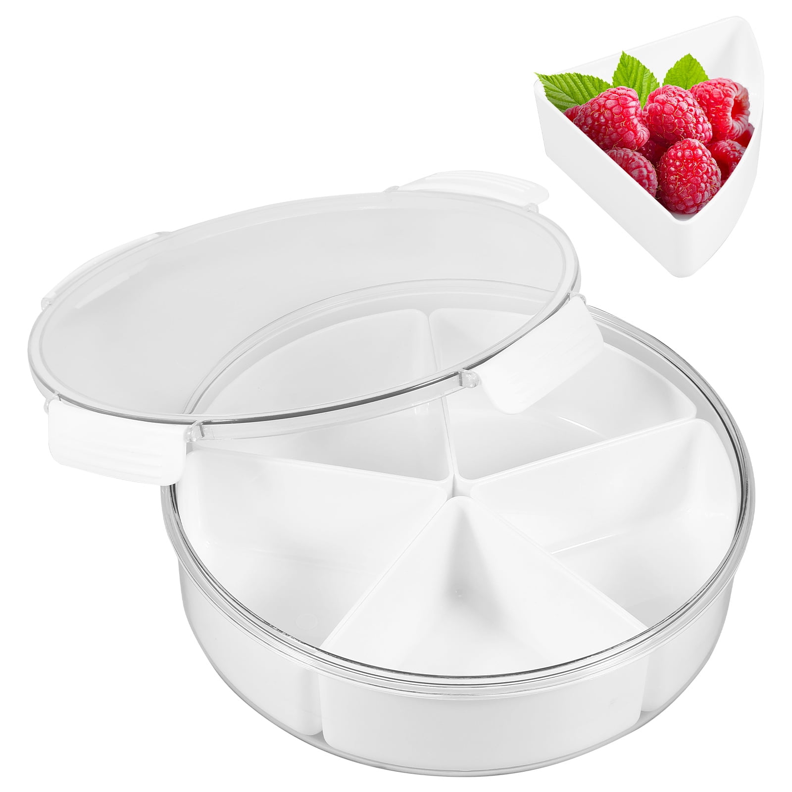 Round Plastic Divided Serving Tray with Lid, 5 Individual Dishes Food ...